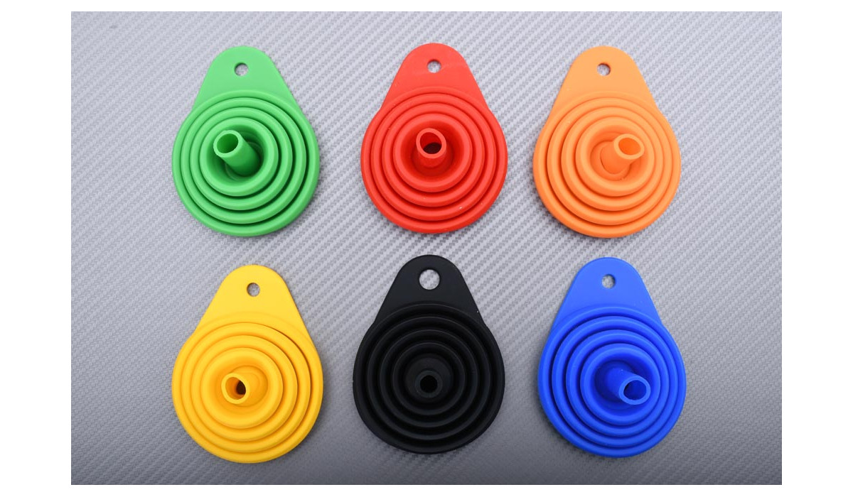 Foldable rubber funnel in various colors